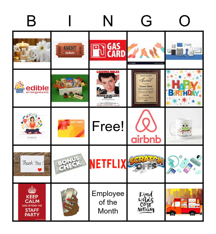 Staff Rewards Bingo Card