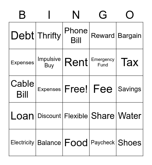 Budgeting Bingo Card