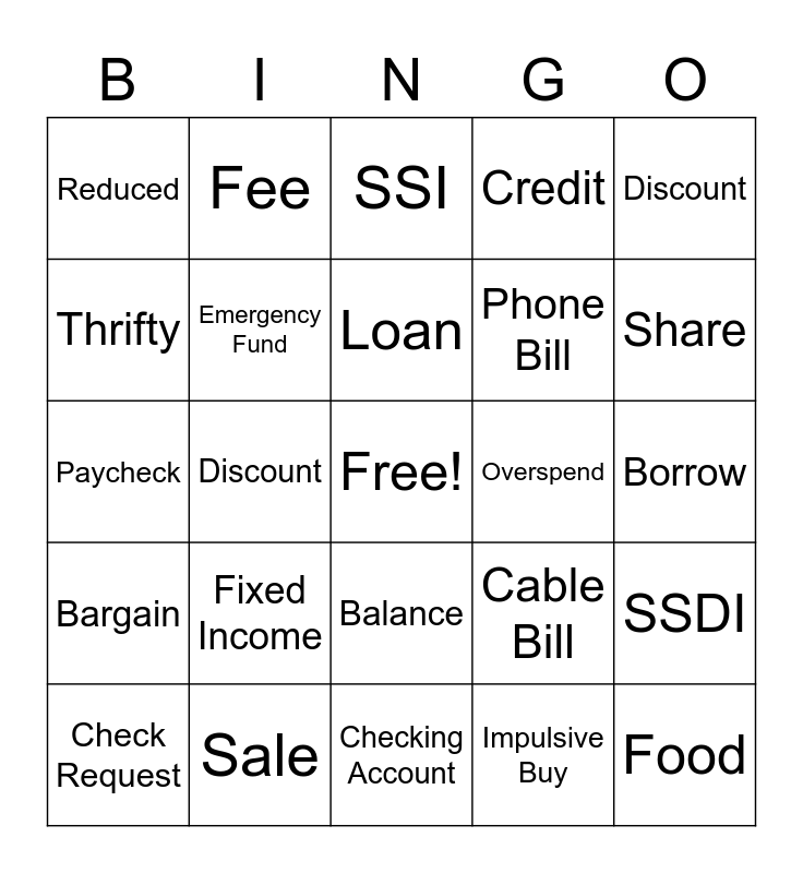 Budgeting Bingo Card