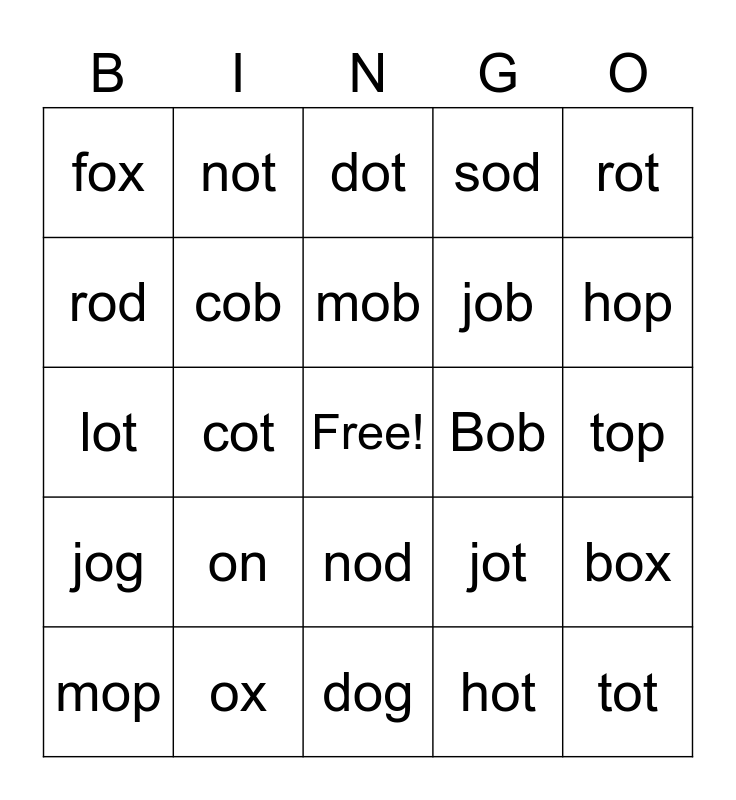 Binge (short "o") Bingo Card