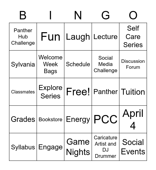 Welcome Week Bingo Card
