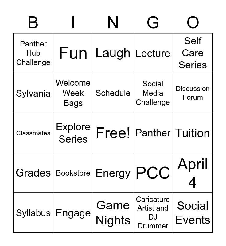 Welcome Week Bingo Card