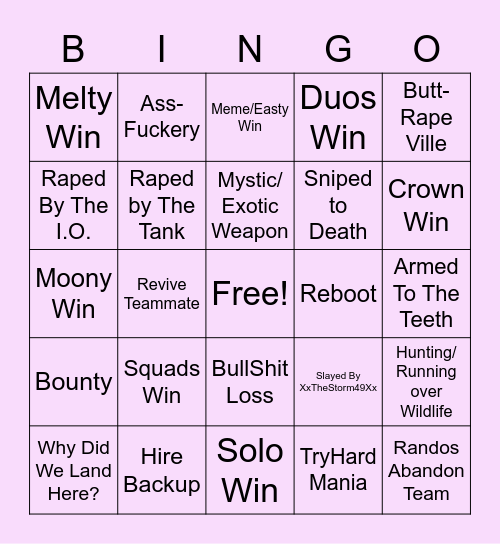 Fortnite Bingo- Watch Or Play with XxTheStorm49xX Bingo Card