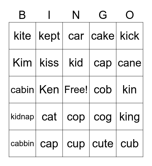 C vs. K Bingo Card