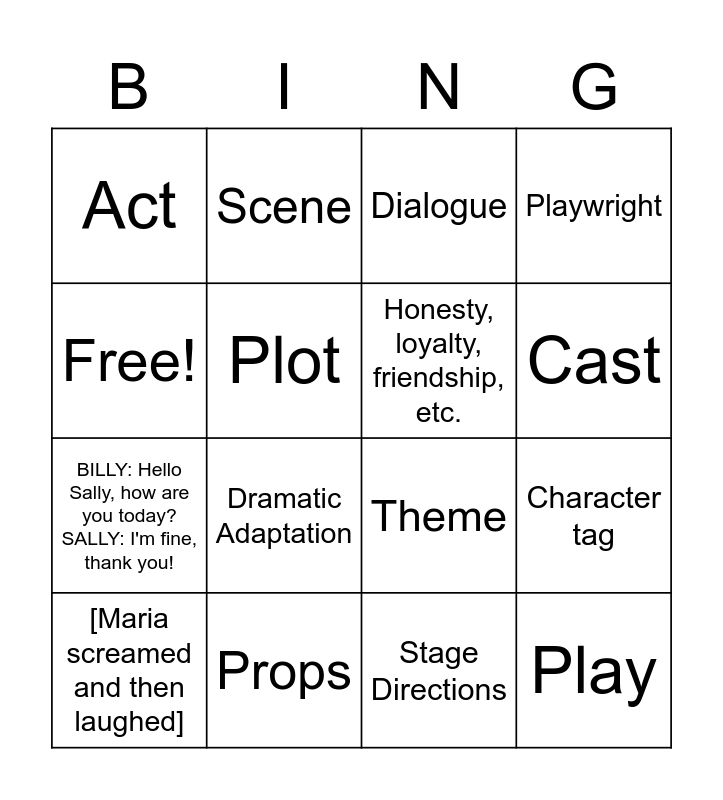 Elements of Drama Bingo Card