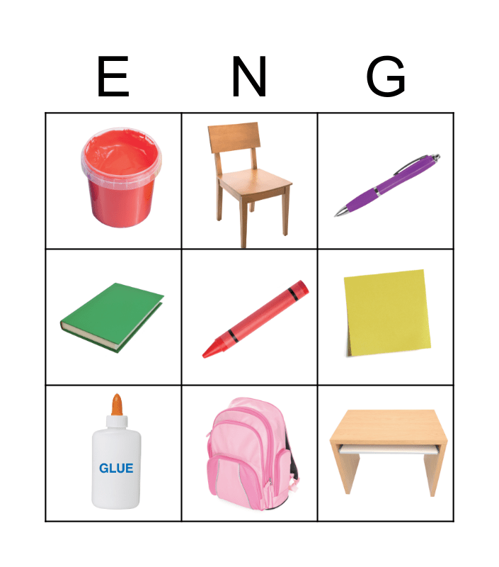 SCHOOL OBJECTS Bingo Card