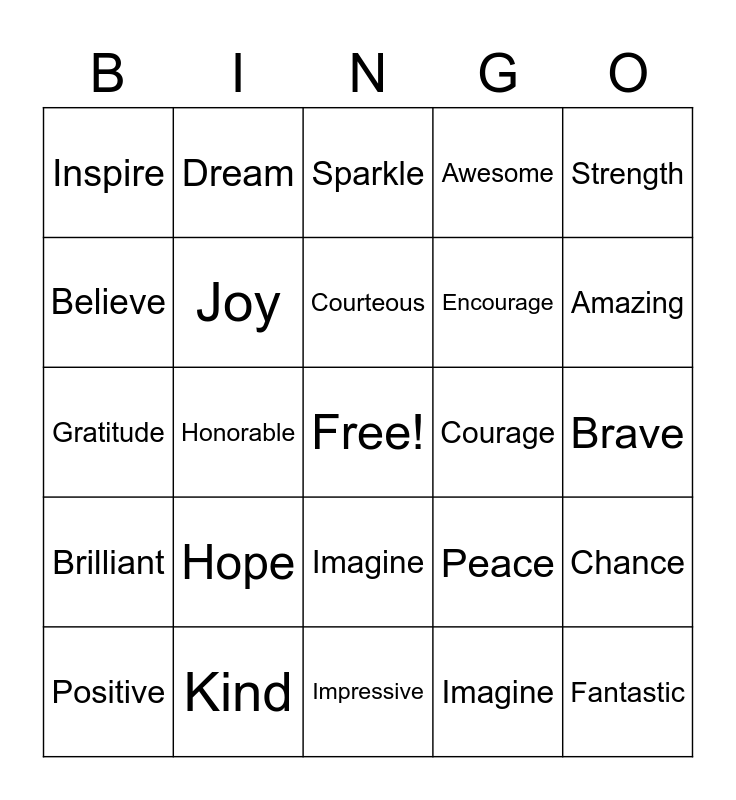 Inspiration/Encouragement Bingo Card