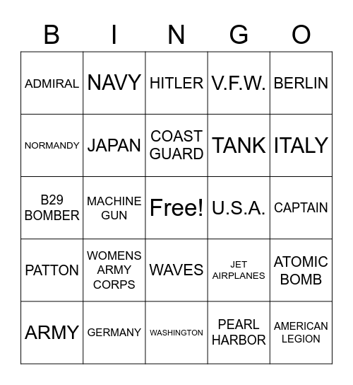 WORLD WAR II Bingo Card