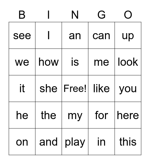 Snap Word Bingo! Bingo Card
