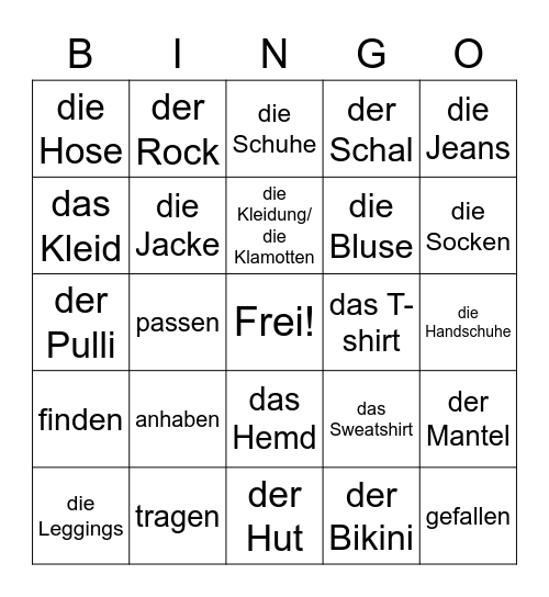 Kapitel 7 Vokabeln Bingo Card