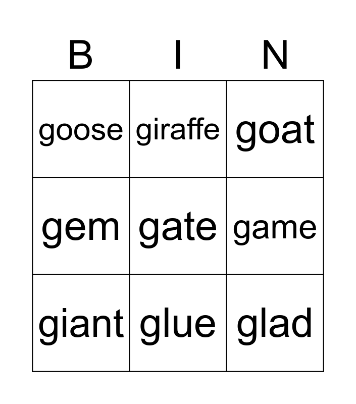 /g/ Bingo Card