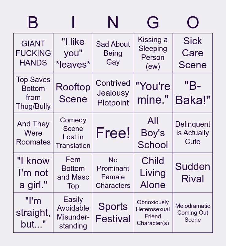 School Life BL Trope Bingo Card