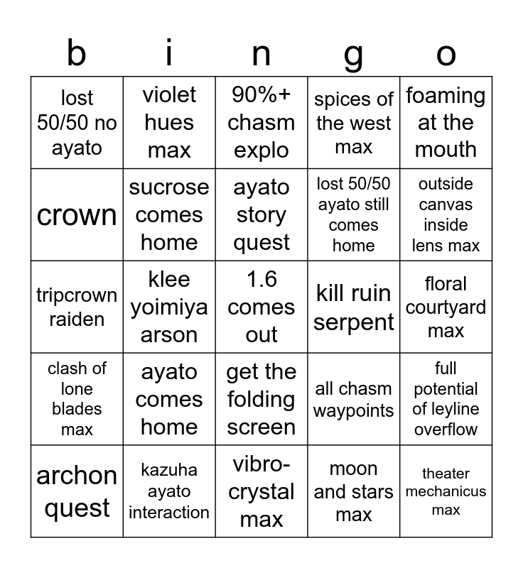 2.6 bingoboard Bingo Card