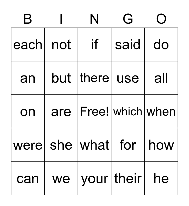 Most Common Words List 4 and 5 Bingo Card