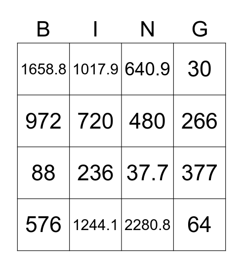 Surface Area & Volume Bingo Card
