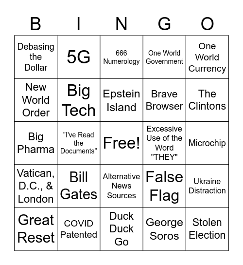 Conspiracy Caller Bingo Card Conspiracy Caller Bingo Card