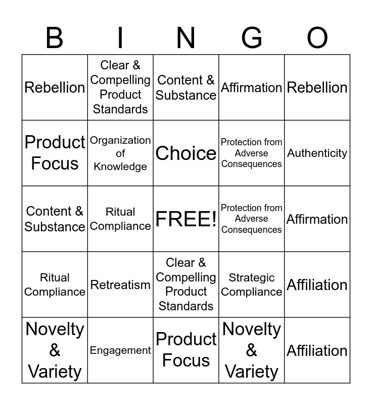 WOW Framework Bingo Card