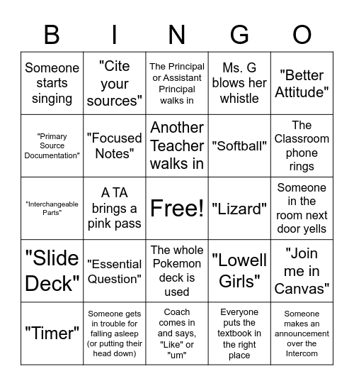 Block Day BINGO Card
