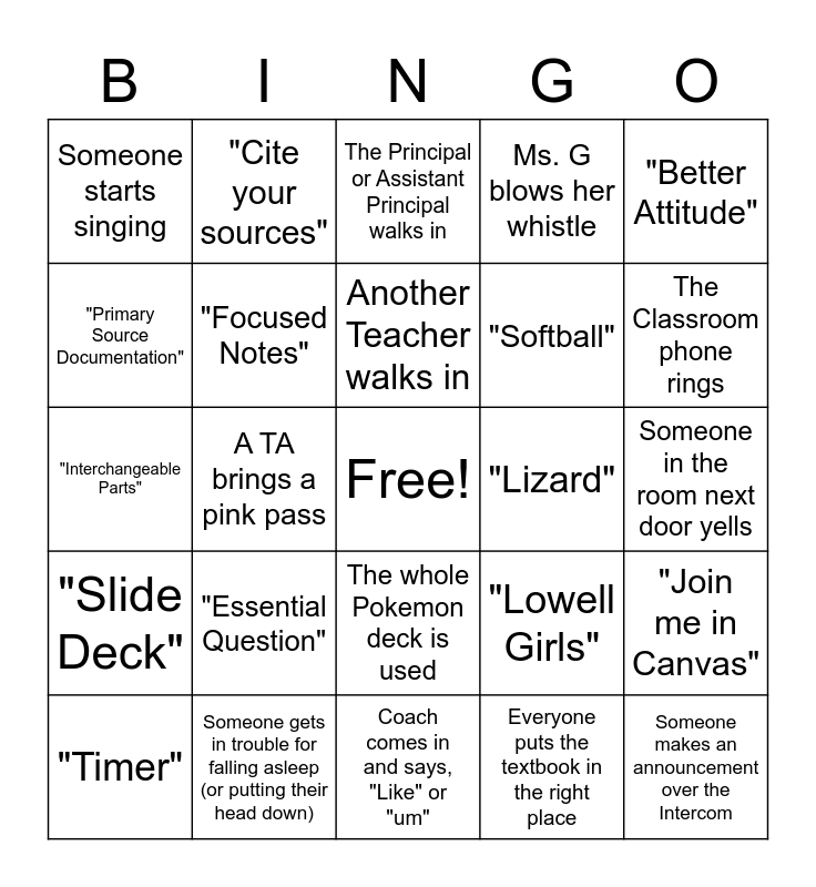 Block Day BINGO Card
