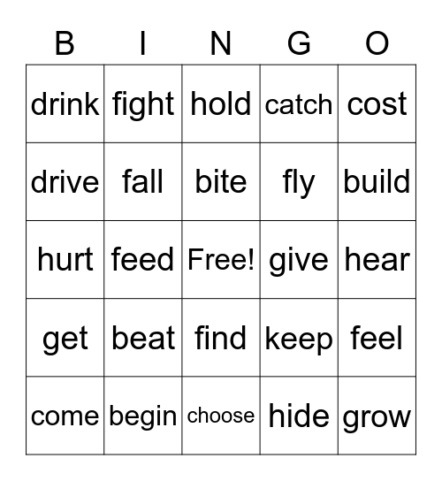 Irregular Verbs Bingo Card