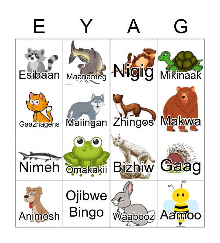 Ojibwe Bingo Card