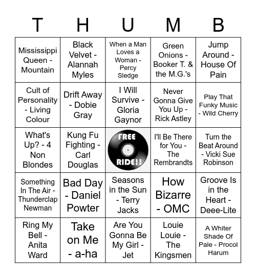 ONE HIT WONDERS Bingo Card
