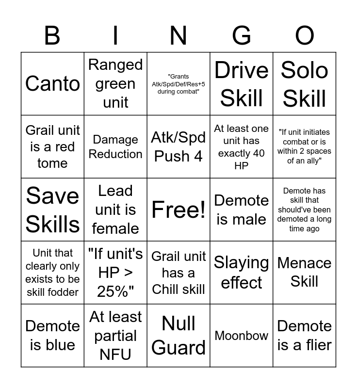 FEH Bingo Card