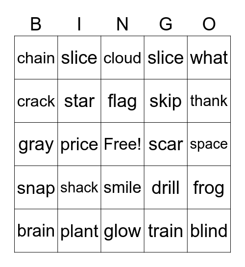 Initial Consonant Blends Bingo Card