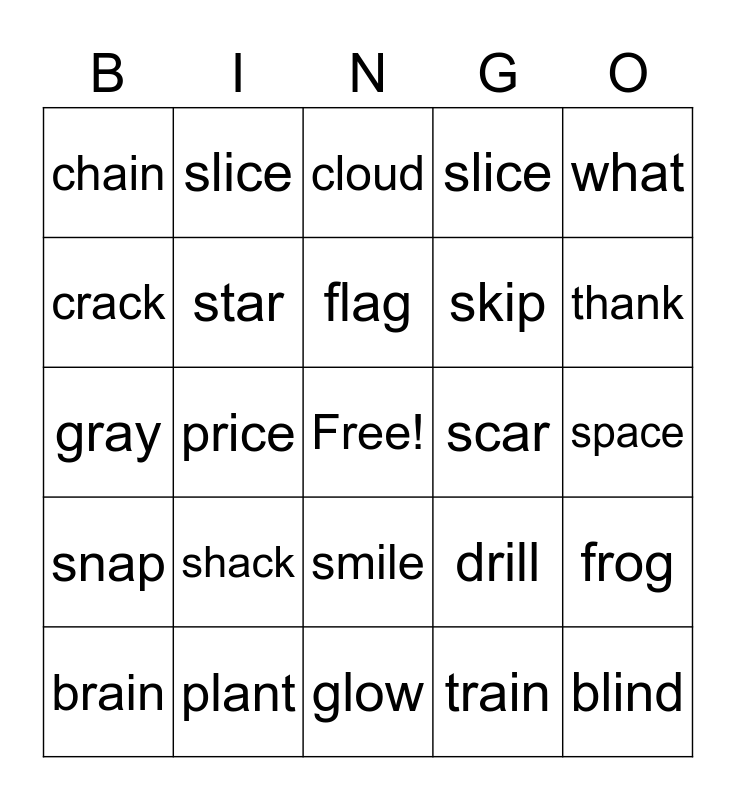 Initial Consonant Blends Bingo Card