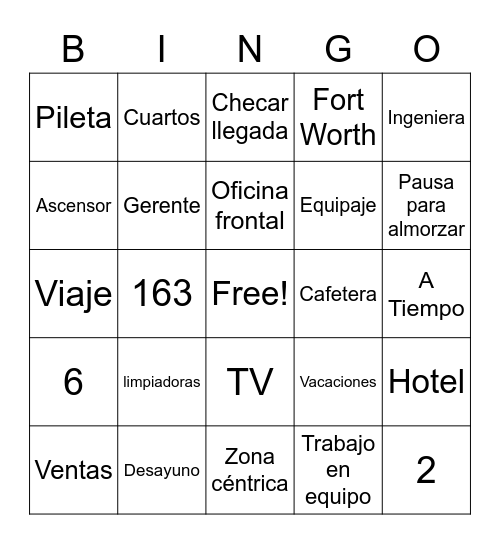 Hotel Bingo Card