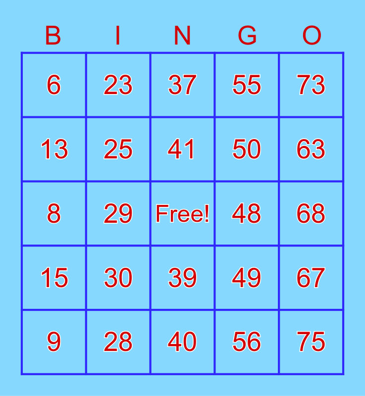 Number Bingo 1-75 Bingo Card