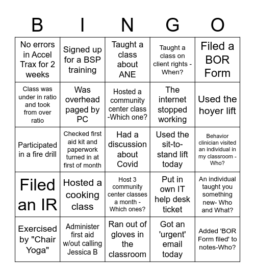 Staff BINGO Card