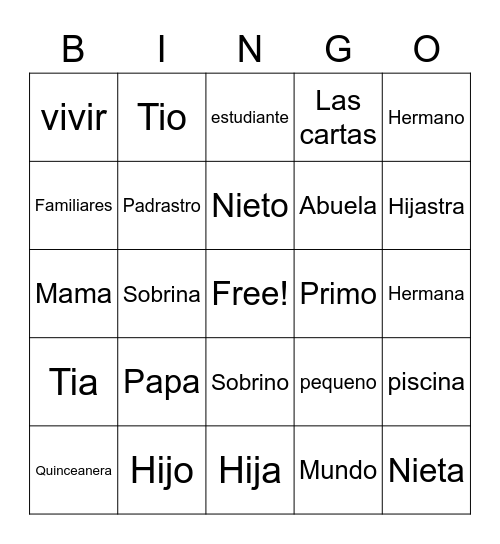 La Familia Bingo Card