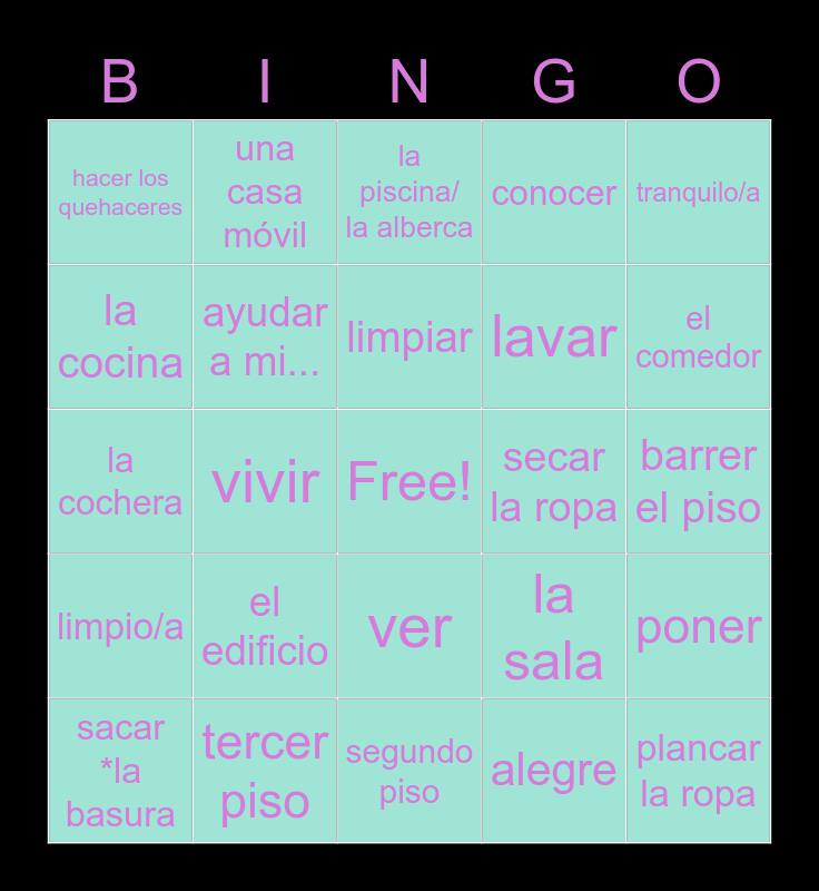 La Casa Bingo Card