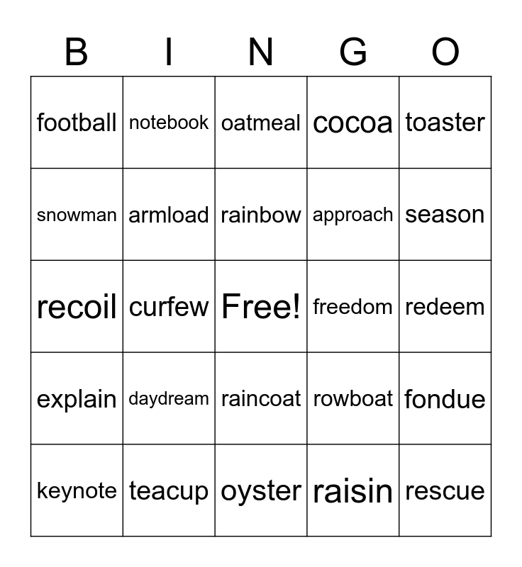 Multisyllabic Vowel Teams Bingo Card