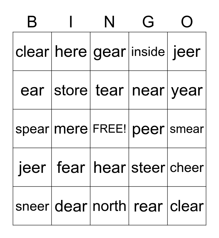 ERE EAR EER Bingo Card ERE EAR EER Bingo Card