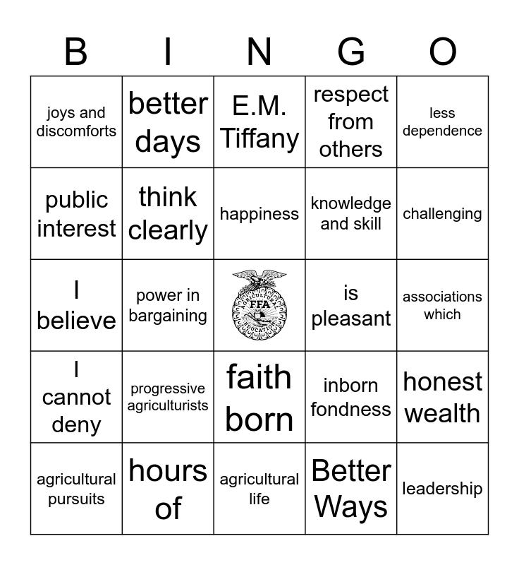 FFA Bingo Card