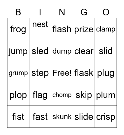 Beginning & Ending Blends BINGO Card