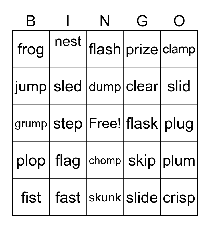 Beginning & Ending Blends BINGO Card