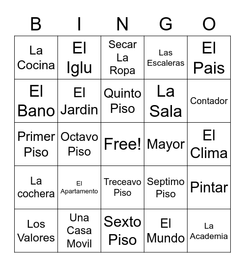 La Casa Bingo Card