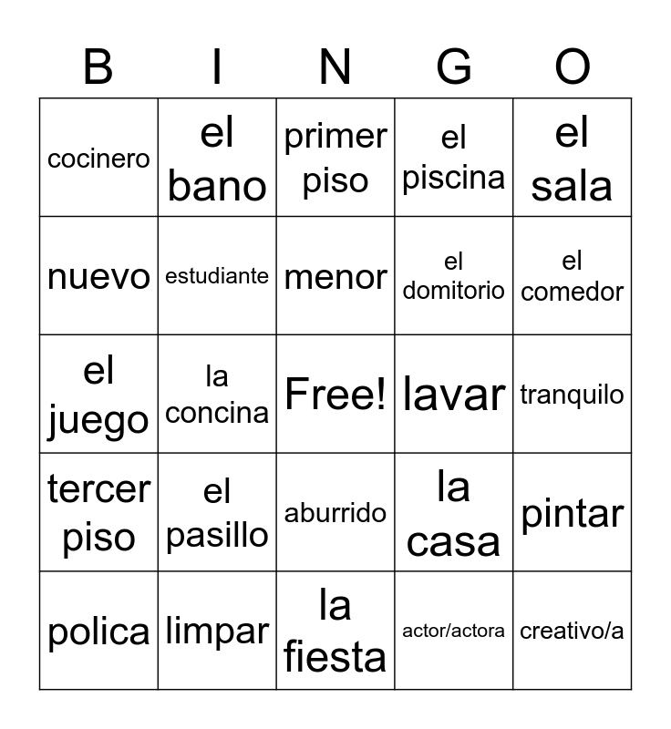 La Casa Bingo Card Bingo Card