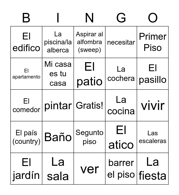 La Casa Bingo Card