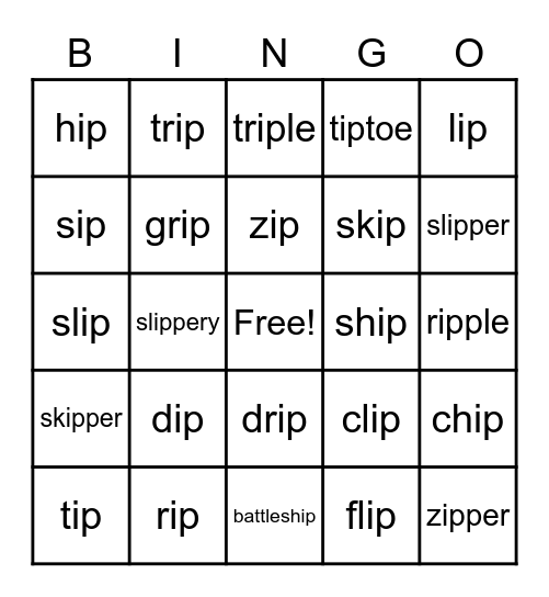 ip Word Parts Bingo Card