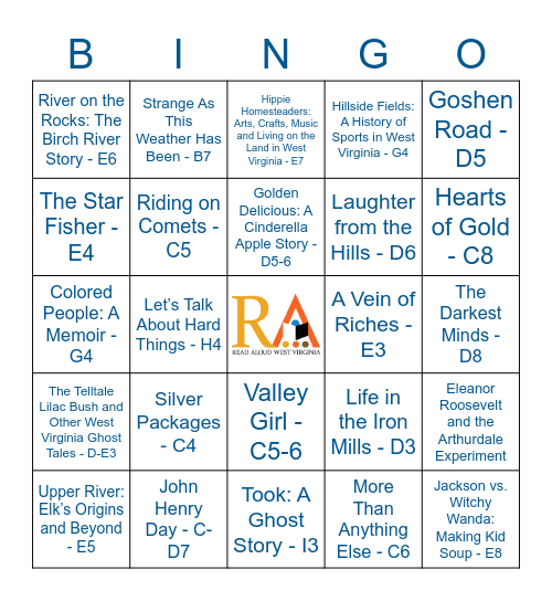 Read Around WV Map Bingo Card