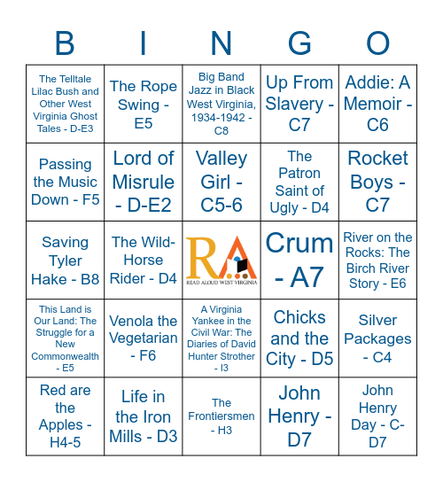 Read Around WV Map Bingo Card