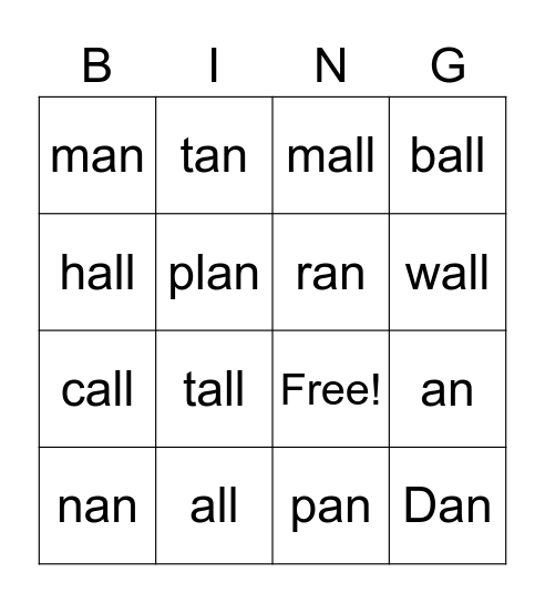 OR/AR R-controlled vowels Bingo Card