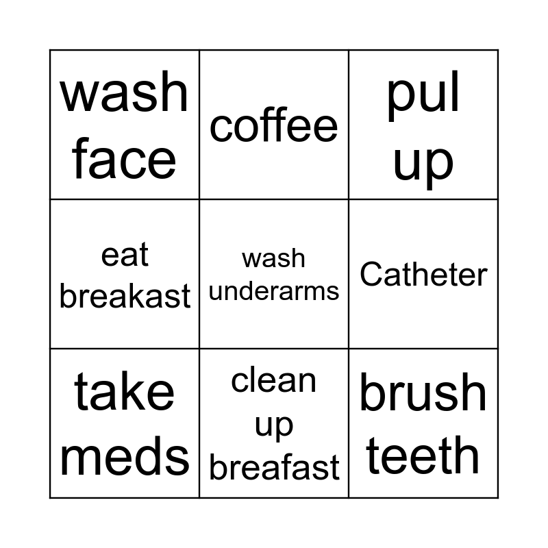 morning routine Bingo Card