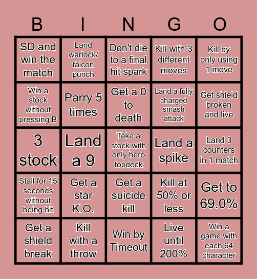 Smash Ultimate Bingo Card