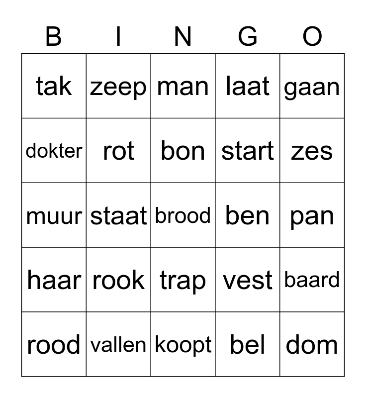 Korte en lange klanken Bingo Card