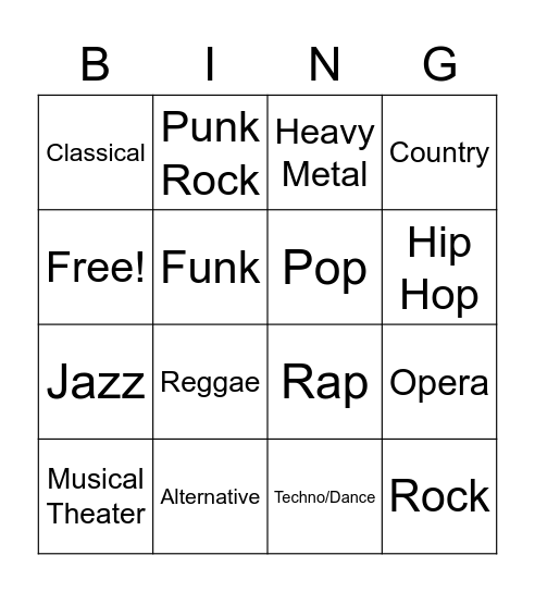 Musical Bingo 2 Bingo Card